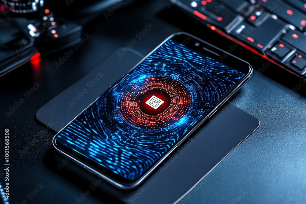 Two-factor authentication setup, with a mobile phone receiving a ...