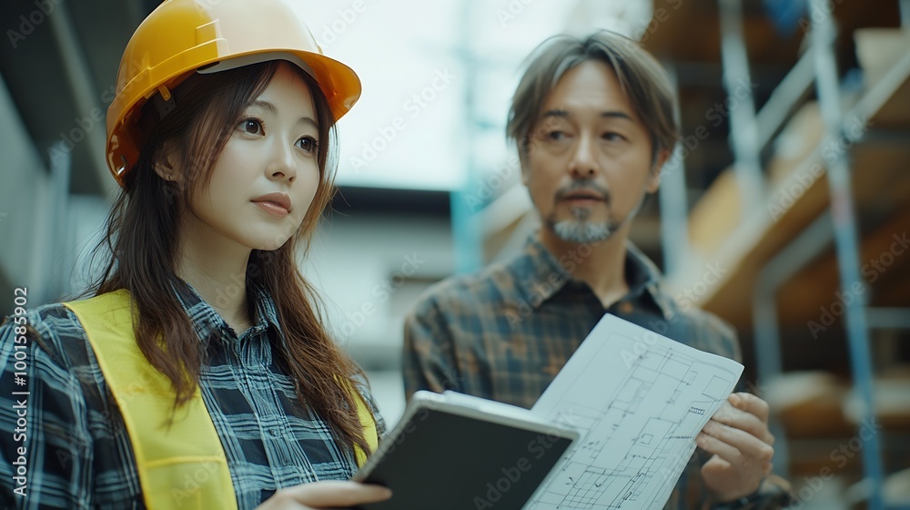 Engineer constructor discuss build plan with investor woman Builder guy ...