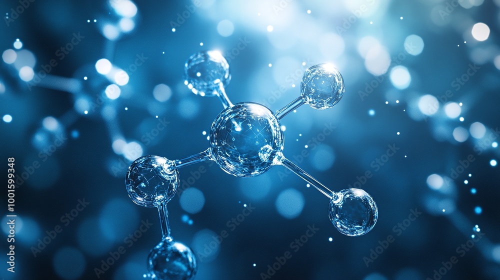 abstract hydrogen molecules connected on a blue background with ...