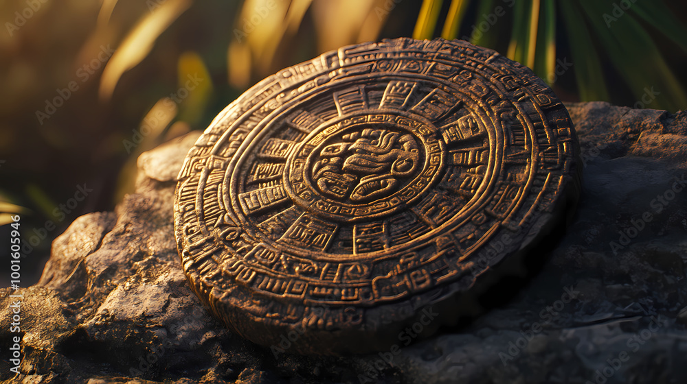 Ancient aztec calendar artifact on stone background. Aztec Calendar ...