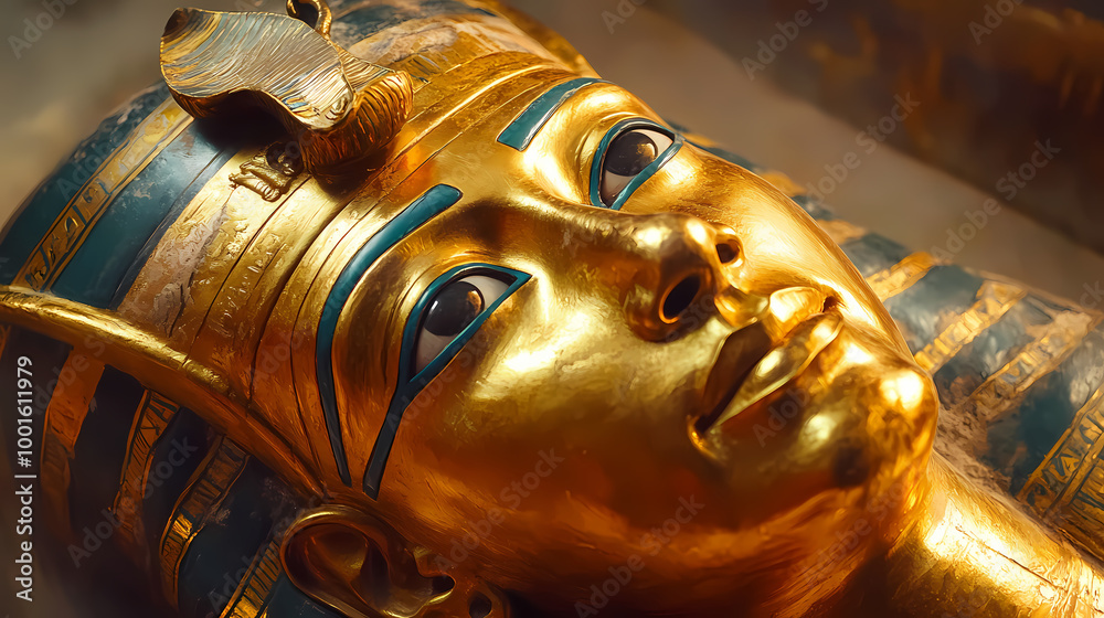 Ancient egyptian tomb with gold mask of pharaoh, fiction view, luxury ...
