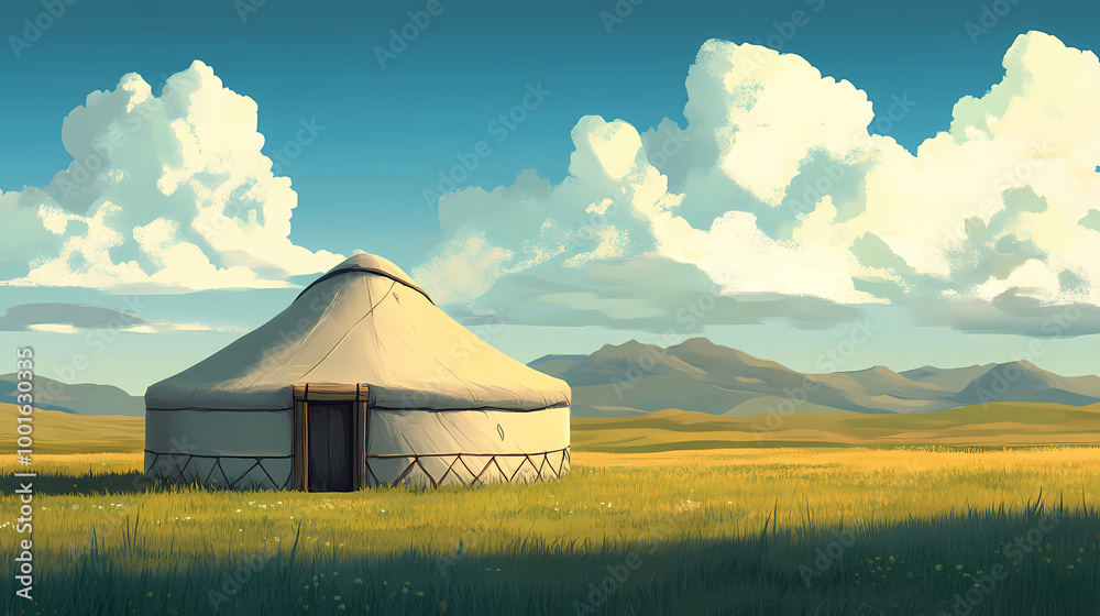 Mongolion yurt wallpaper. Mongolian Steppes. Illustration Stock ...