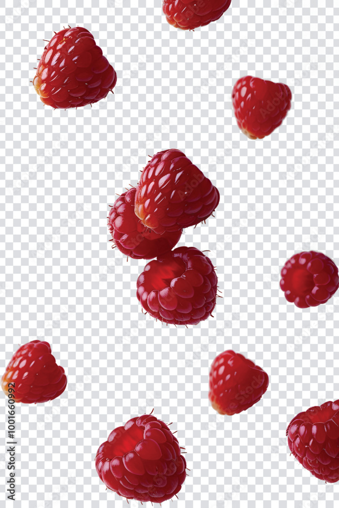 Falling Raspberry in mid air on a transparent background. AI generated ...