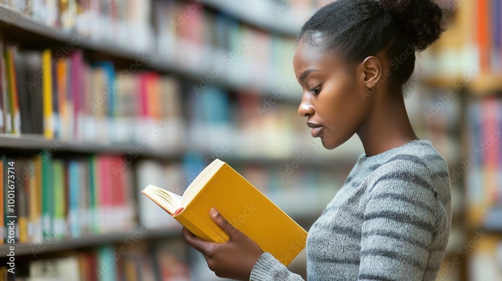 Side profile of a young black african american female school student ...