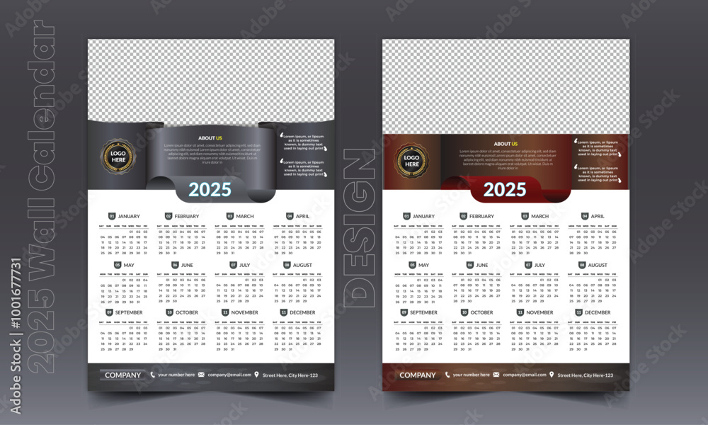 Calendars 2025 - Simple Layout Illustration. The week starts on ...