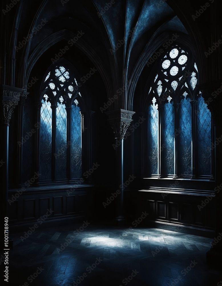 Gothic cathedral mural Dark gothic mural church with intricate stained ...