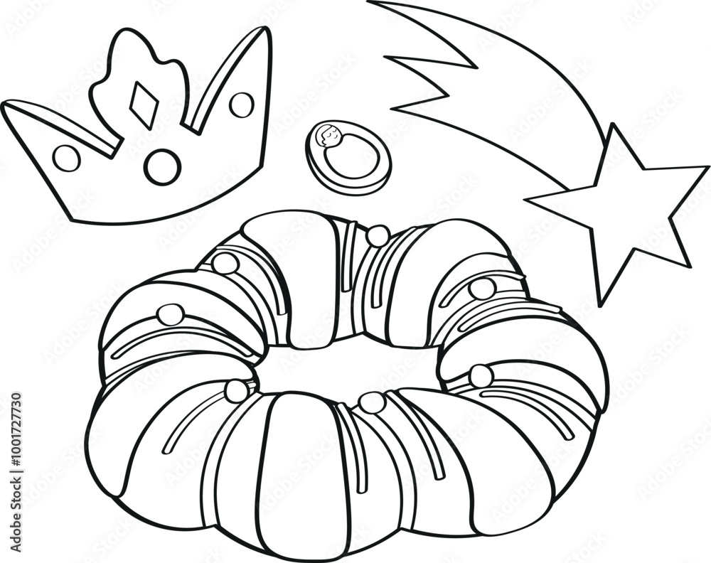 Rosca de reyes, king cake coloring page for kids. Black and white ...
