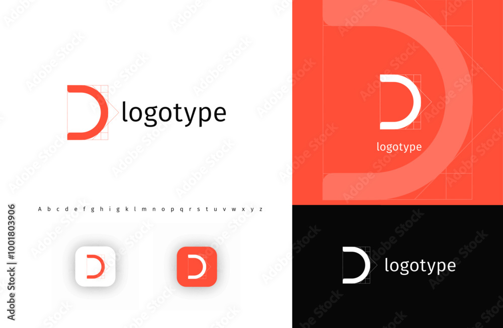 Geometric letter D, minimalist logo, blueprint monogram for ...