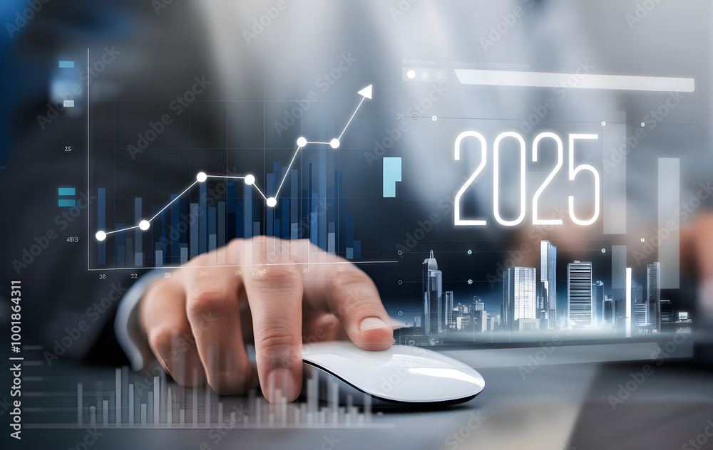 Hand Holding Computer Mouse with Futuristic Digital Data Dashboards and ...