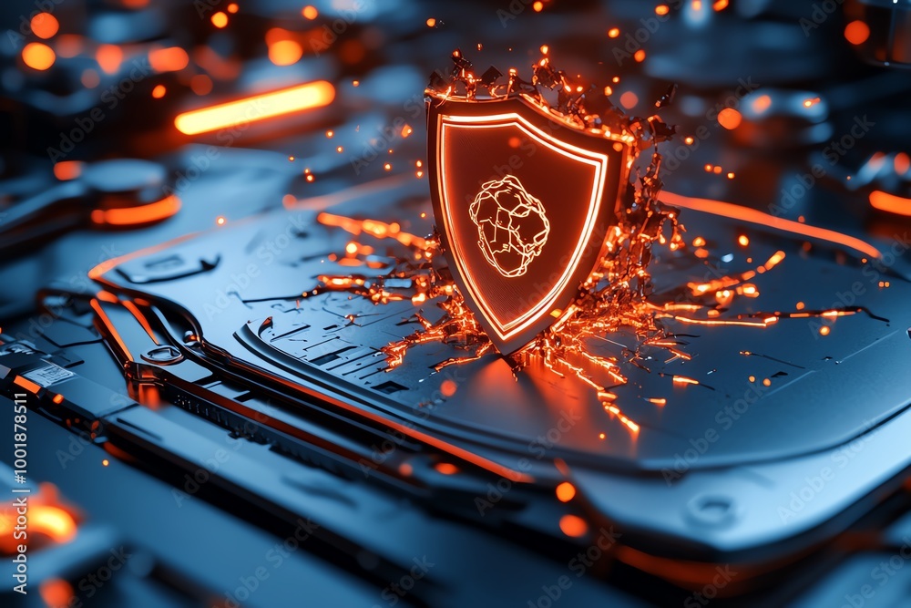 Firewall breach alert seen in hyper-realistic detail, with multiple ...