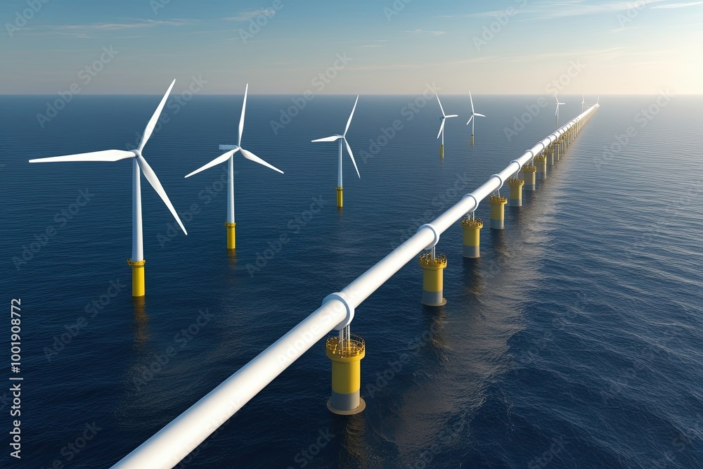 Offshore Wind Energy Farm Hydrogen Pipeline and Scenic Seascape ...