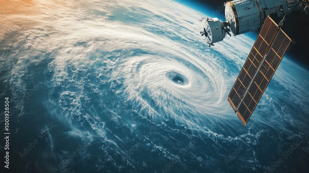 A satellite capturing detailed images of a hurricane forming over the ...