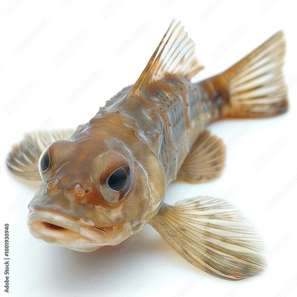 Isolated mudskipper fish, front view with spread fins, large eyes, on ...
