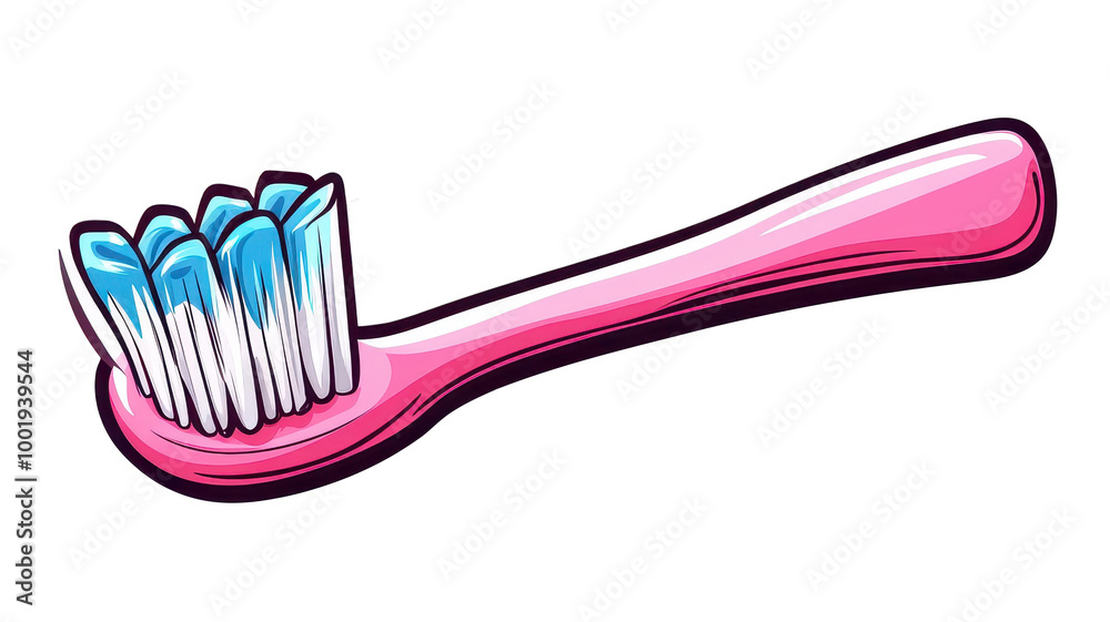A cute pink toothbrush illustrated in a modern cartoon style, featuring ...