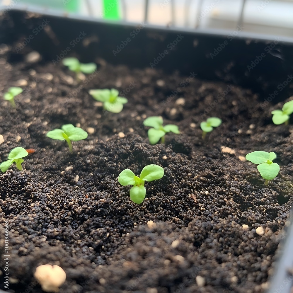 Mushrooms in the early growth stage, pushing through the soil, showing ...