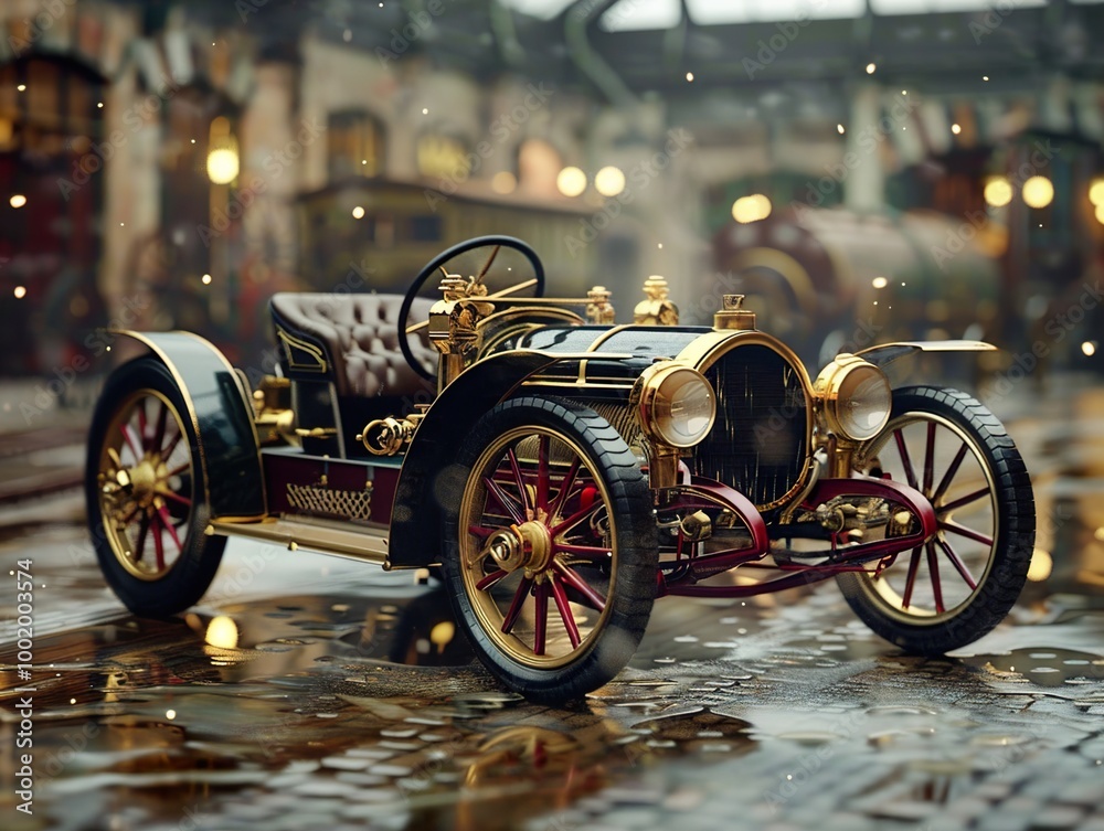 Vintage Black and Gold Classic Car with Gold Wheels Stock Illustration ...