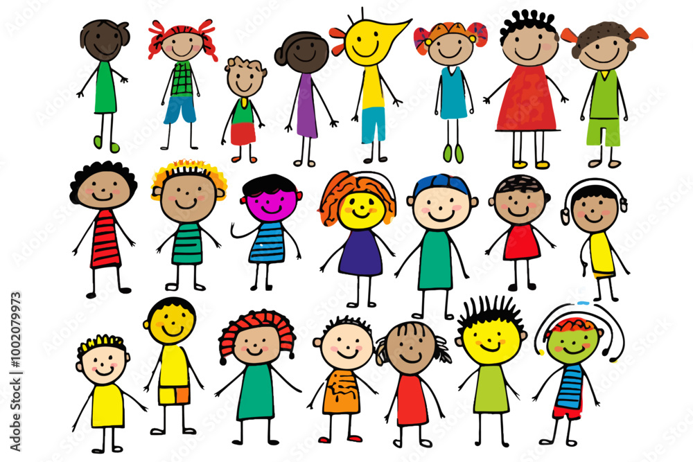 Children stick figure collection clipart vector, stick girls, stick ...