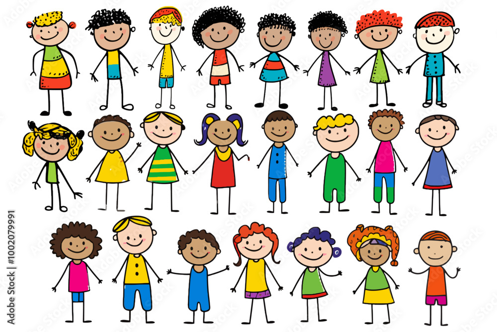 Children stick figure collection clipart vector, stick girls, stick ...