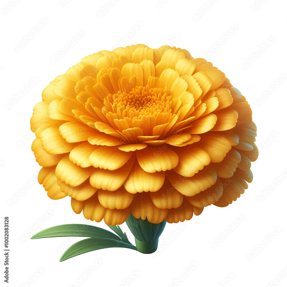 marigold flower with stalk and leaves isolated on transparent ...