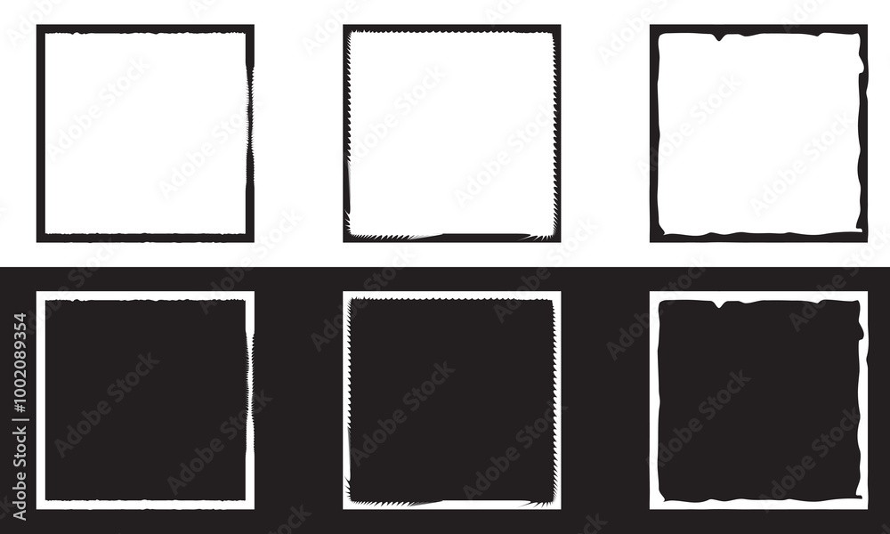 Grunge photo frame template collection. Rectangular old rough edge ...