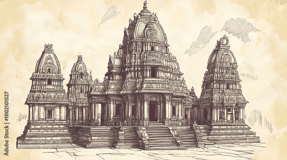 Beautiful, hand-drawn sketches of traditional Hindu temples in India ...