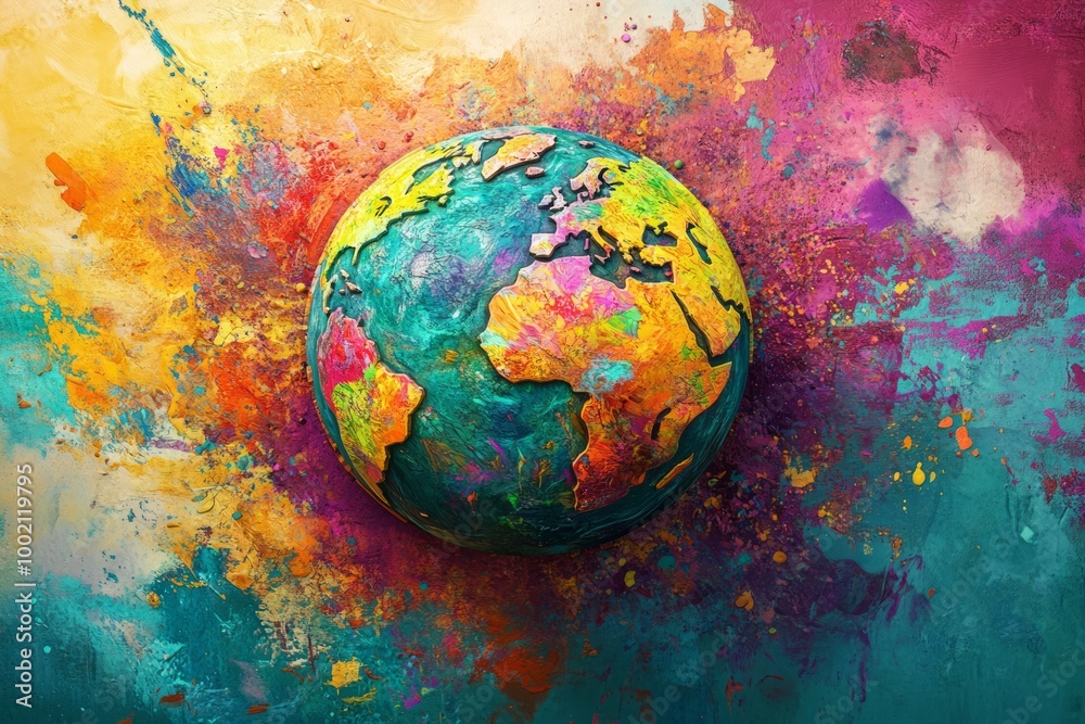 Artistic world map featuring bright, eye-catching colors and textures ...