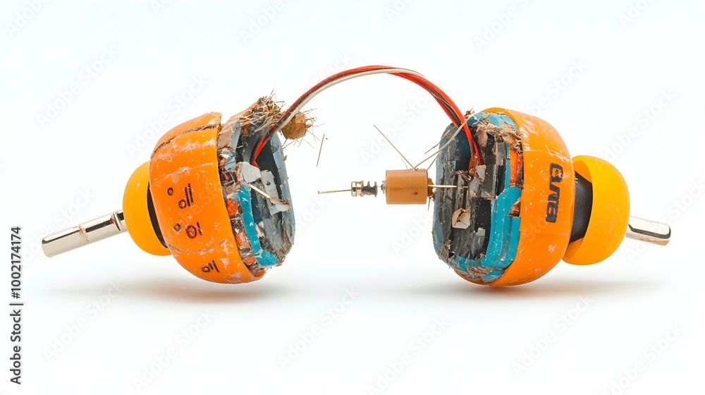 Broken and Shattered Earbuds Lying on a Plain White Background ...