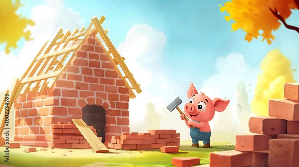 Piglet building a brick house, The Three Little Pigs Stock Illustration ...
