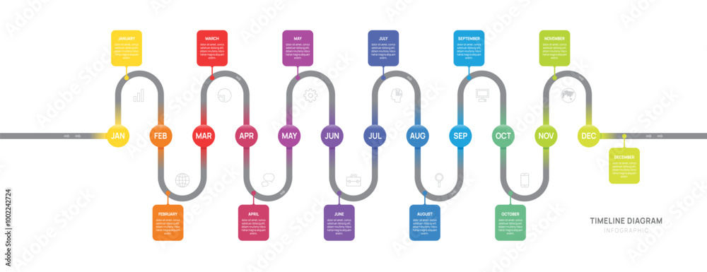 Infographic template for business. road map 12 Months timeline diagram ...
