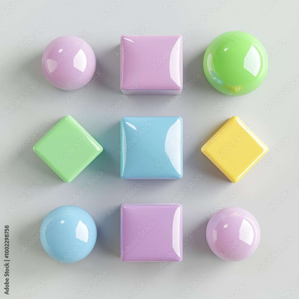 Rendering in 3D. Set of different geometric shapes, symbols ...