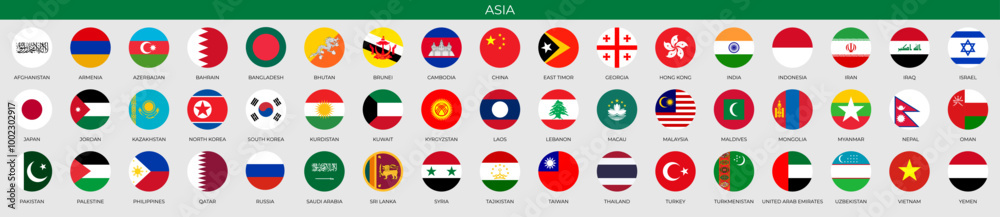 Set of round flags of Asian countries in alphabetical order. Vector ...
