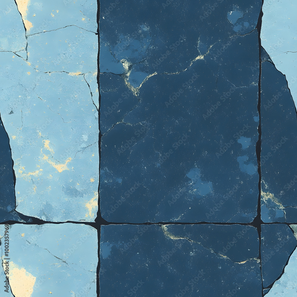 Seamless pattern of blue stone pavement texture with cracks and ...