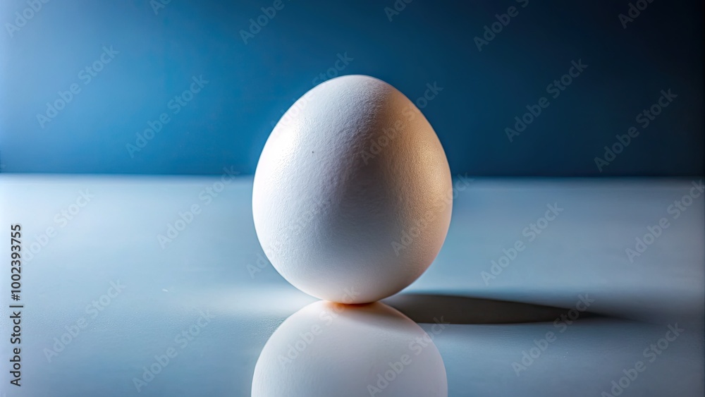 Elegantly positioned on a clean backdrop, a smooth white egg embodies ...