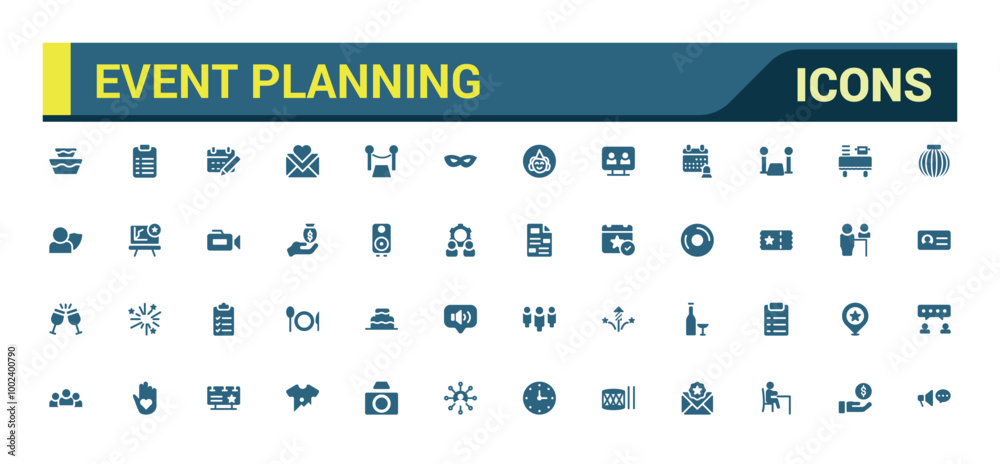 Event planning icons collection. Related to decorations, venue, glyph ...