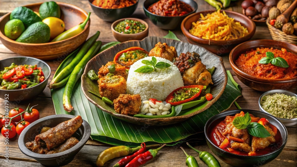 Savor authentic Nasi Padang, a feast of rich, spicy dishes served in a ...