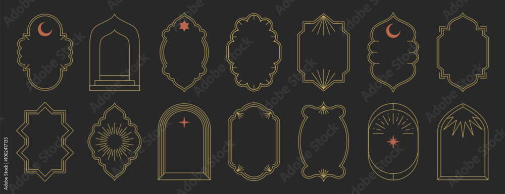 Islamic frame shapes set. Trendy boho thin line art arabic arches ...
