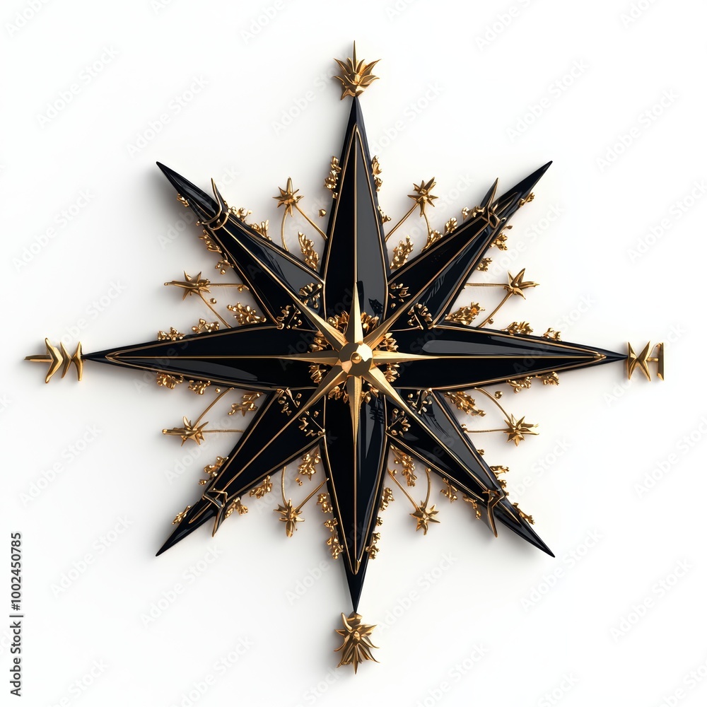 Compass rose with detailed markings, isolated on white background, 3D ...