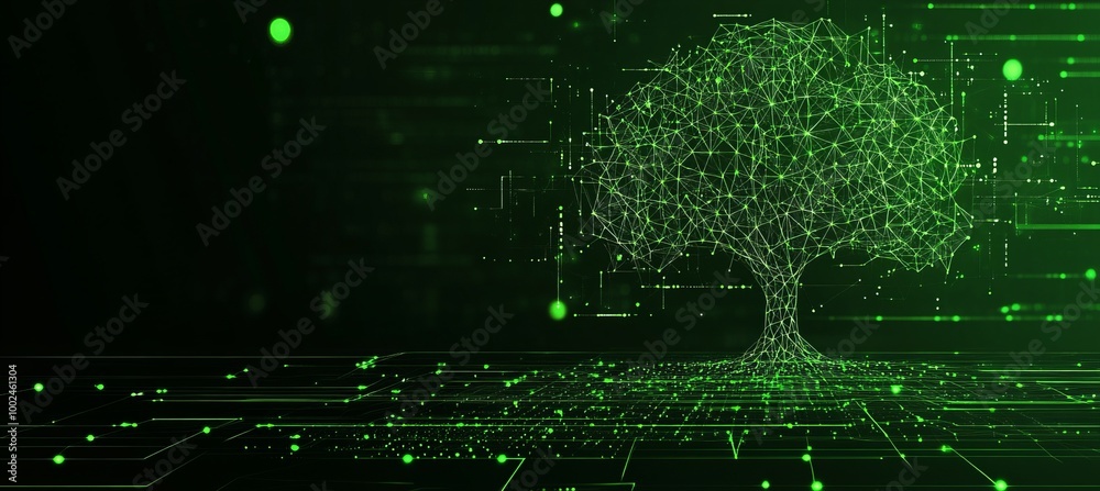 Digital Tree on Technology Background Connected Dots. Growth Symbol in ...