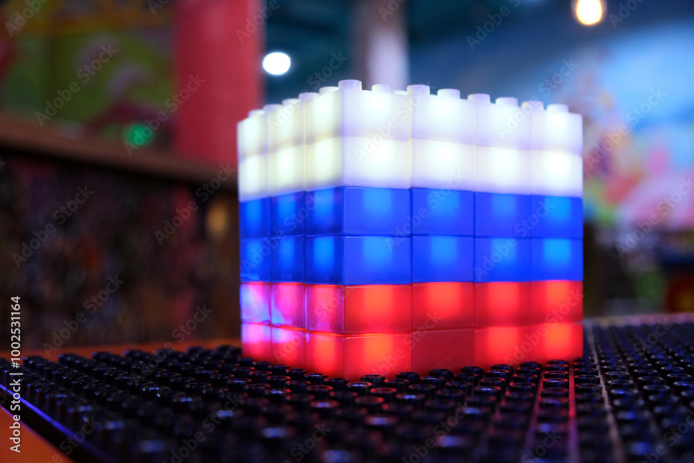 Russian flag in the form of cubes on top of each other, a luminous ...