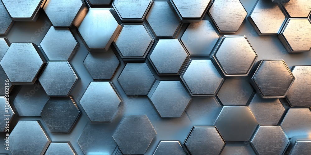 Metallic silver hexagon pattern with 3D geometric background and ...