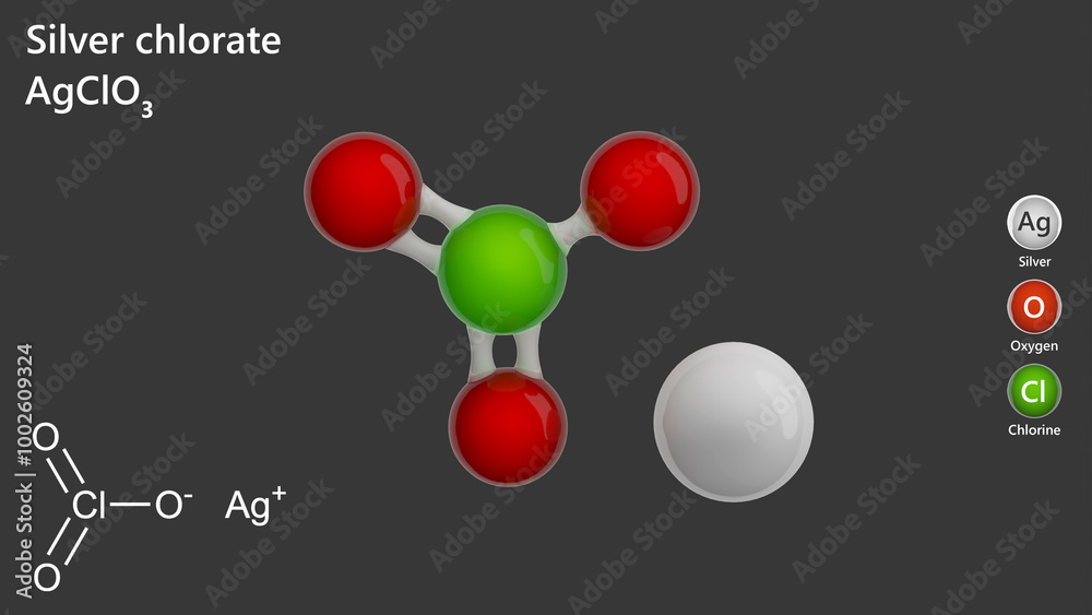 Ilustración de Stock Silver chlorate (AgClO3) a simple metal salt ...