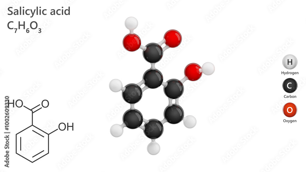Structure of Salicylic acid (C7H6O3). Salicylic acid is an organic ...