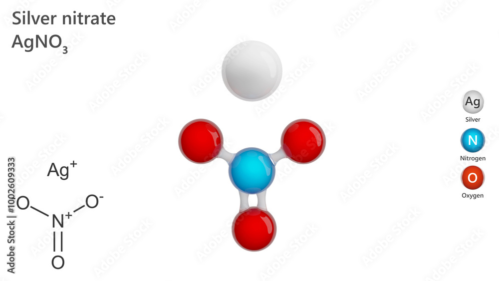 Model of Silver nitrate (AgNO3) is an inorganic compound. It is used in ...