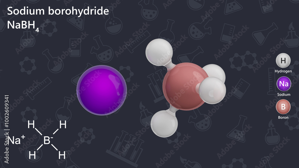 Model of Sodium borohydride (NaBH4). Sodium borohydride is an inorganic ...