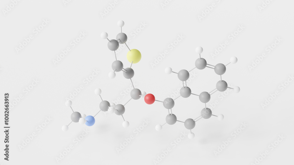duloxetine molecule 3d, molecular structure, ball and stick model, structural chemical formula ...