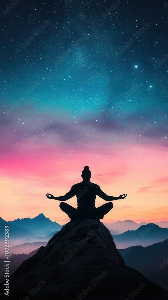 Shiva in Tadasana mountain pose, standing tall on a peak, merging with ...