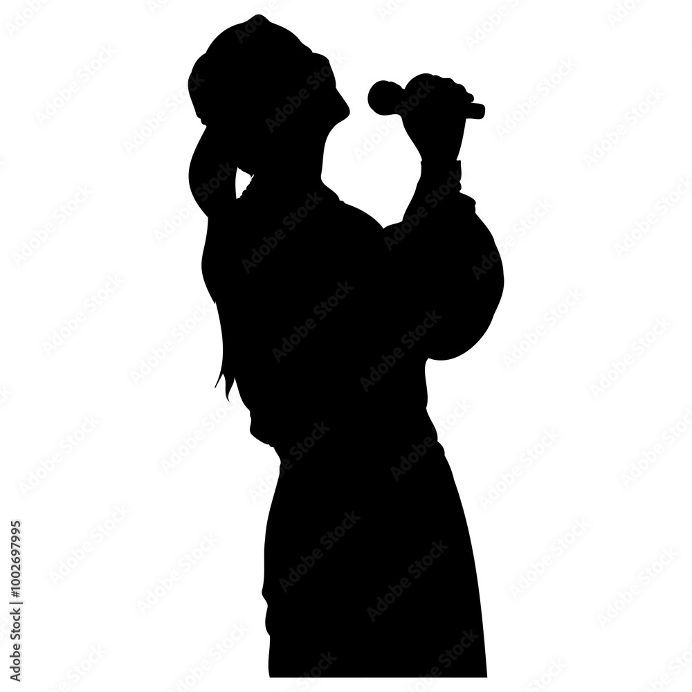 Singer Pose Silhouette. singing with a microphone on the stage. High ...