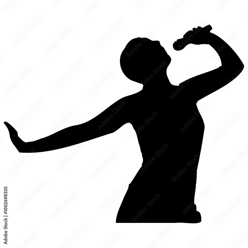 Singer Pose Silhouette. singing with a microphone on the stage. High ...