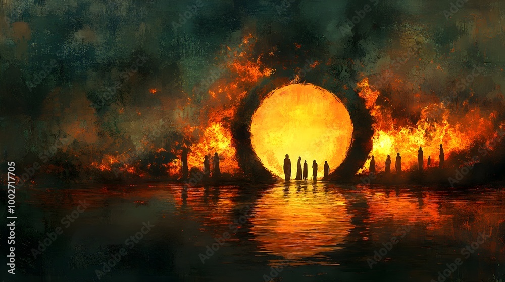 A conceptual illustration of a circle of figures, each dissolving and ...