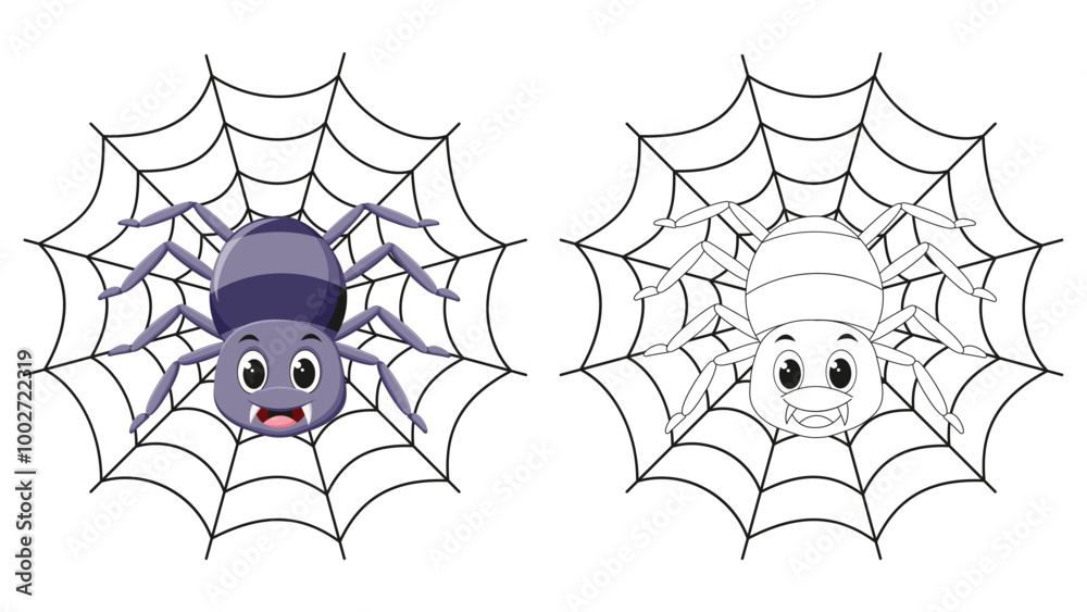 Cute Spider Cartoon, coloring page for children drawing education Stock ...